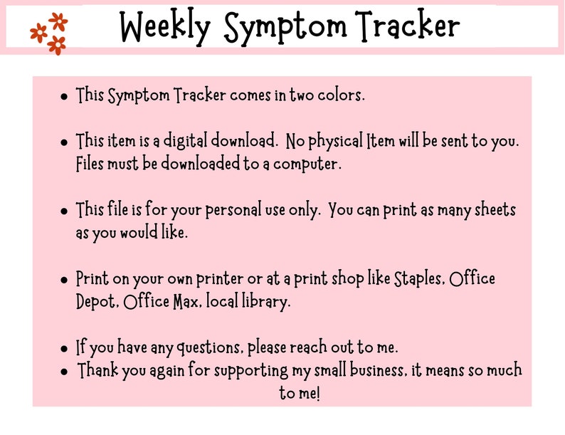 Chronic Illness Symptom Tracker, Digital Download, Medical Symptom ...