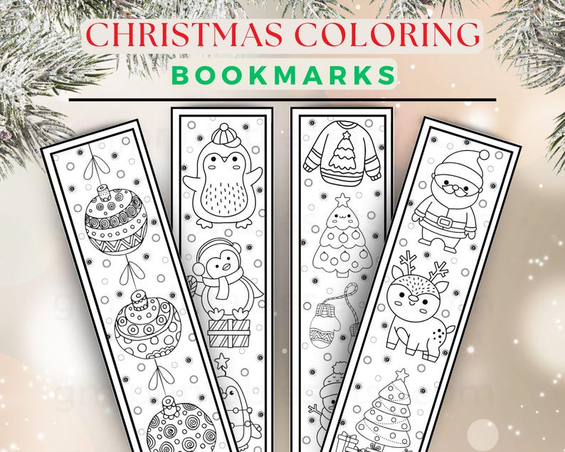 Christmas Coloring Bookmarks, Printable Holiday Bookmarks to Color ...