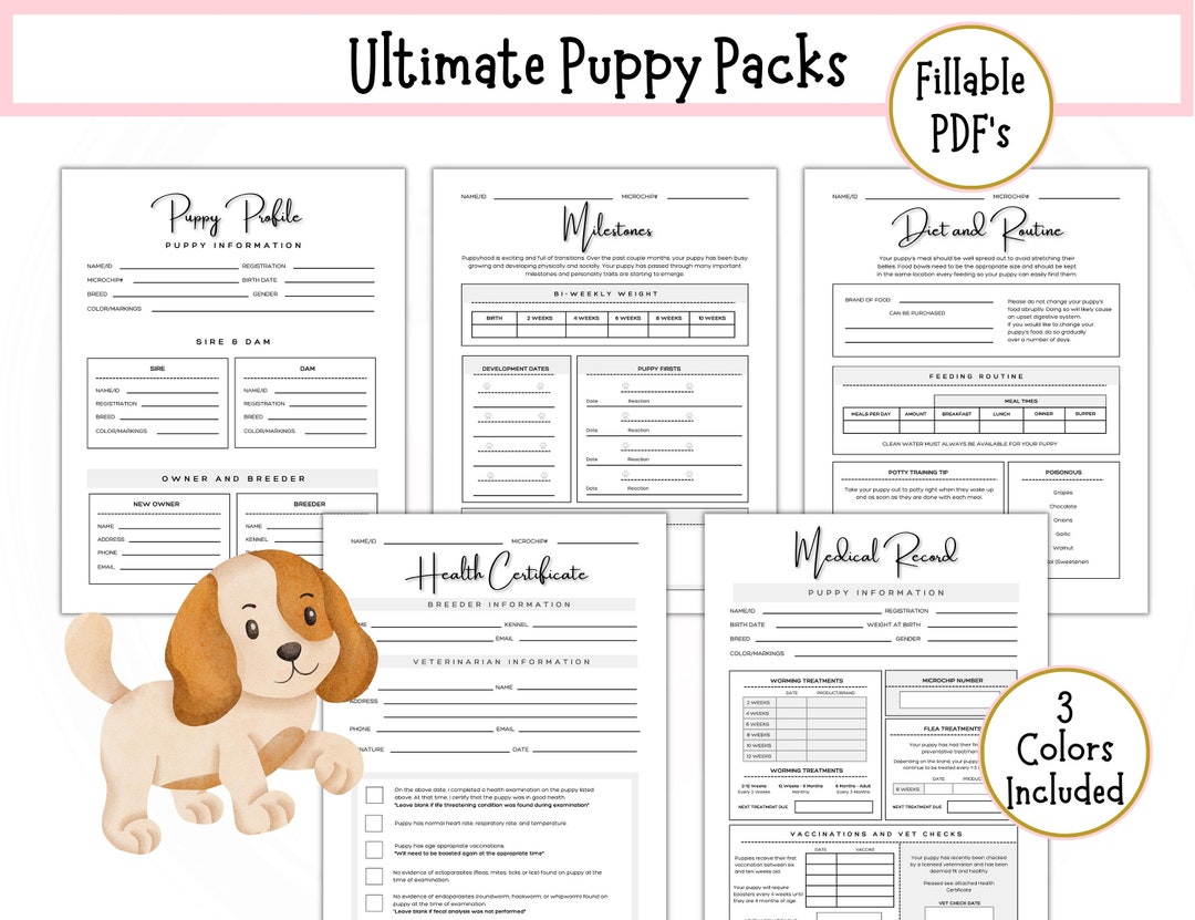 Fillable Breeder Puppy Pack Puppy Medical Record New Puppy - Etsy