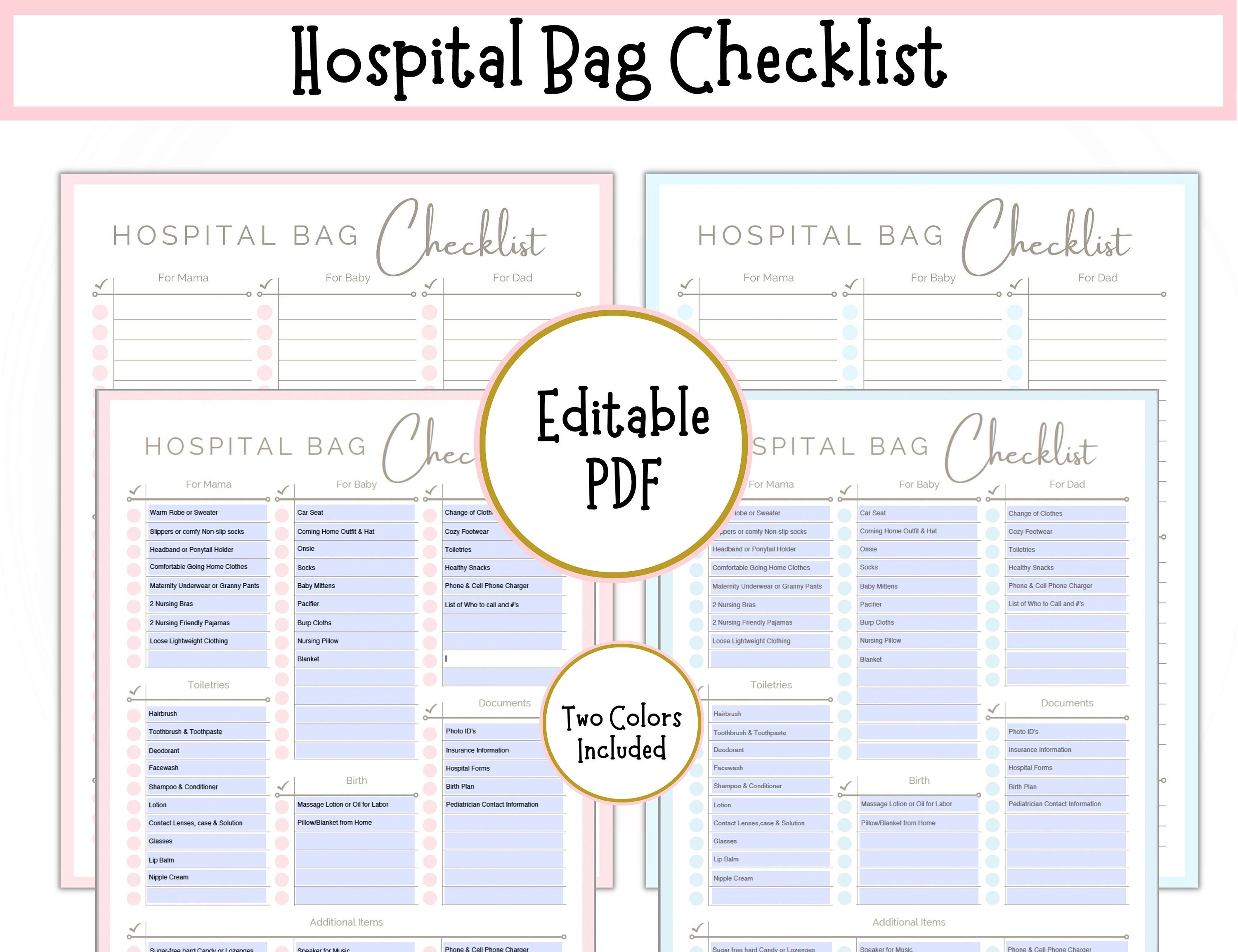 Hospital Bag Checklist Doula and Midwife Handout Maternity - Etsy