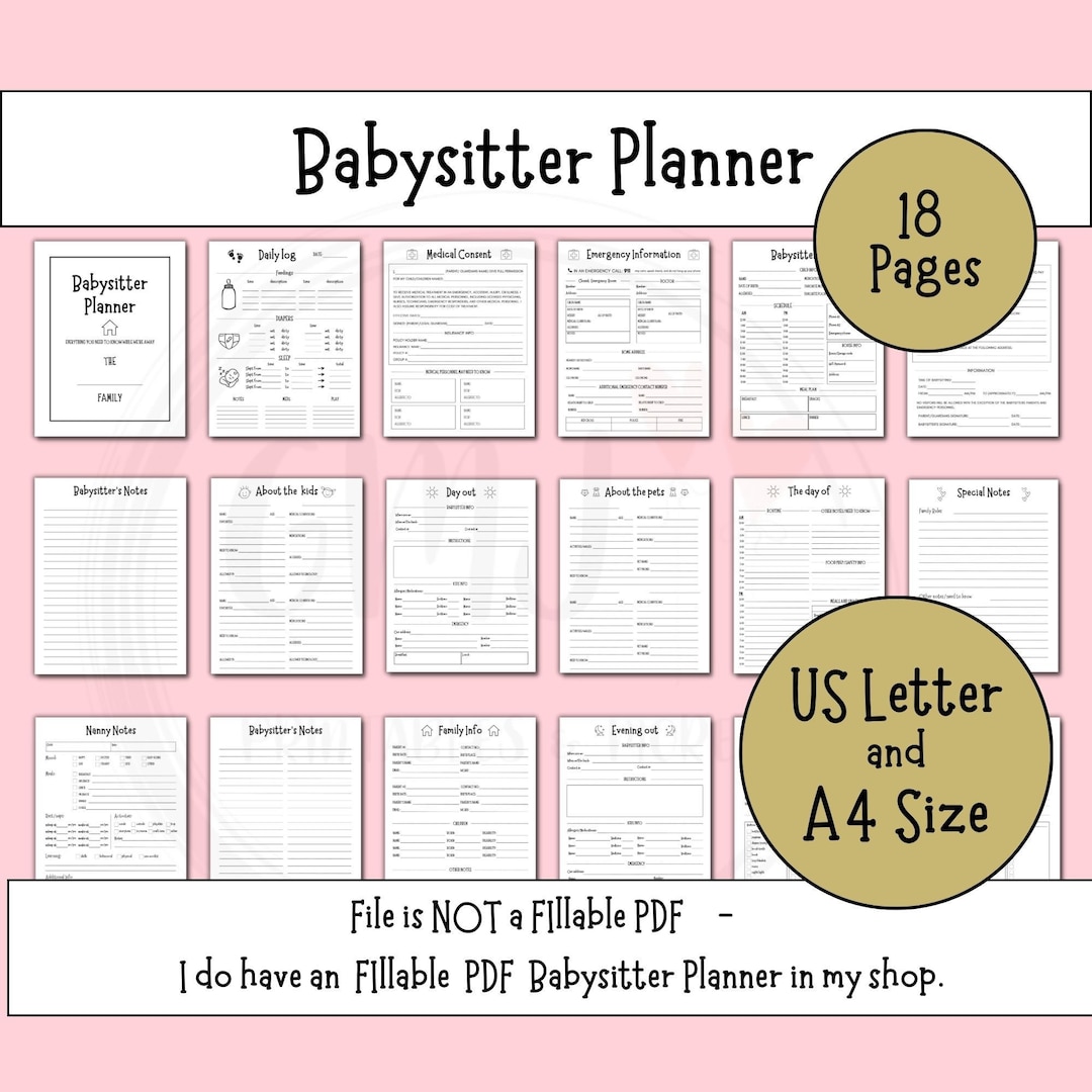Babysitter Planner Printable, US Letter and A 4 Size PDF, Nanny Binder ...