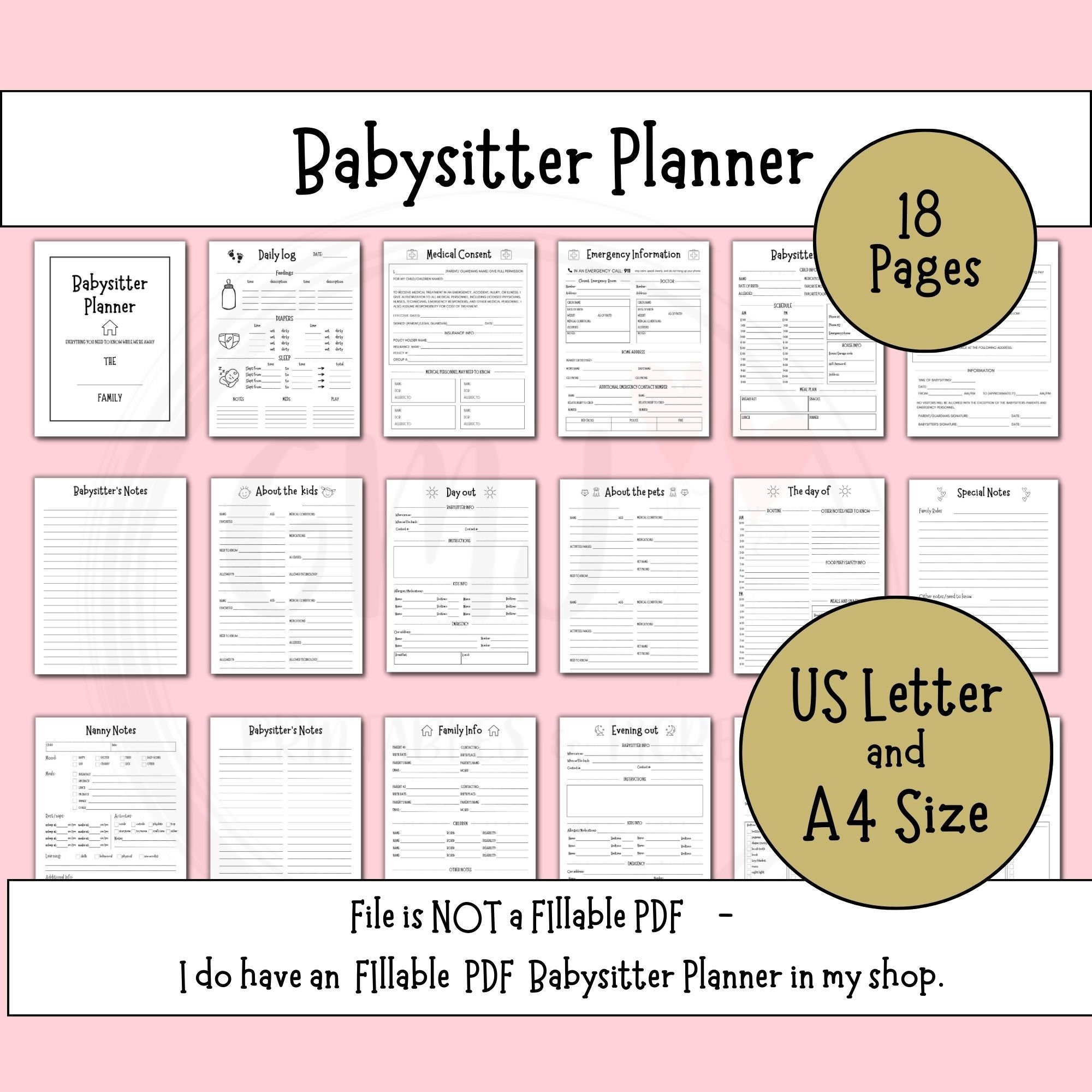 Babysitter Planner Printable, US Letter and A 4 Size PDF, Nanny Binder ...