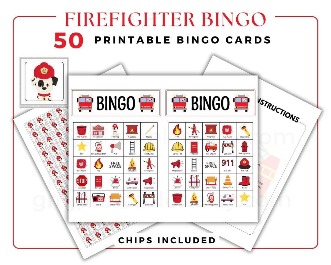 Firefighter Bingo, Printable Games for Kids, Classroom Games, Birthday ...