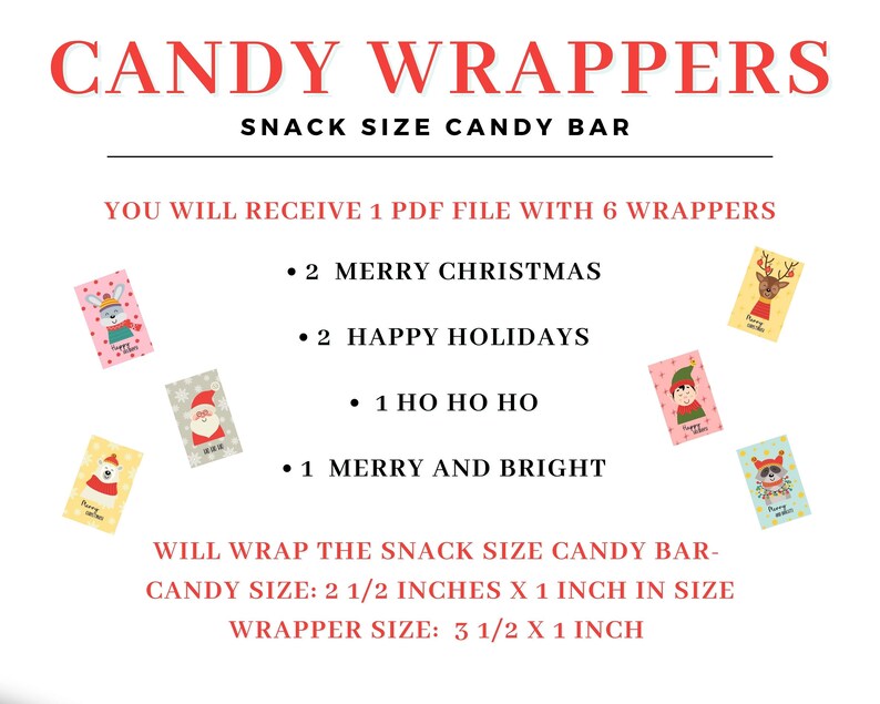 Holiday Snack Size Candy Bar Wrappers, Printable Candy Labels ...