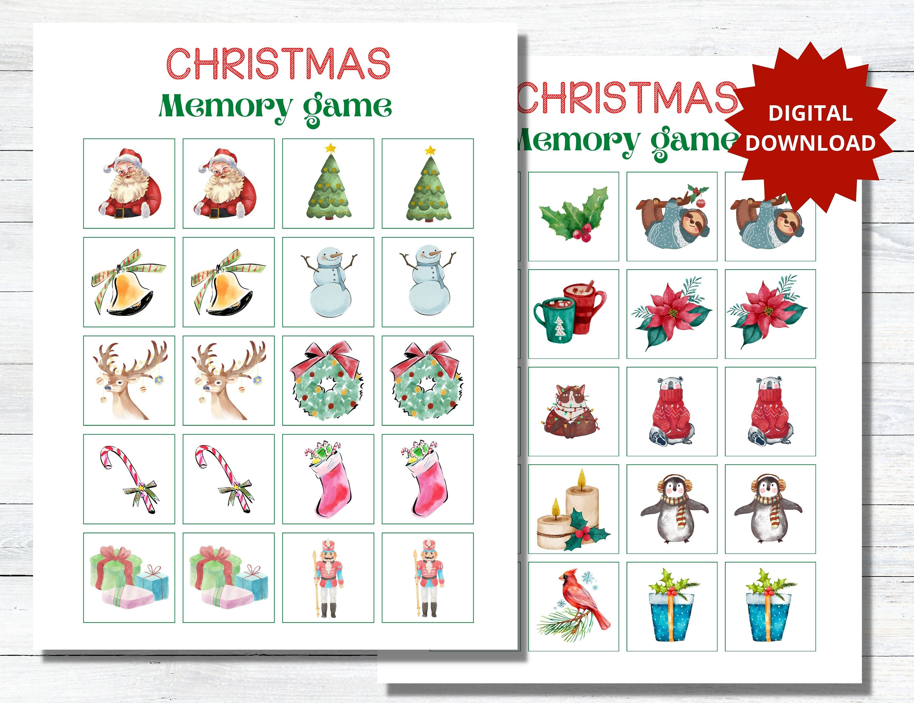 Christmas Memory Game Preschool Christmas Activity Family - Etsy