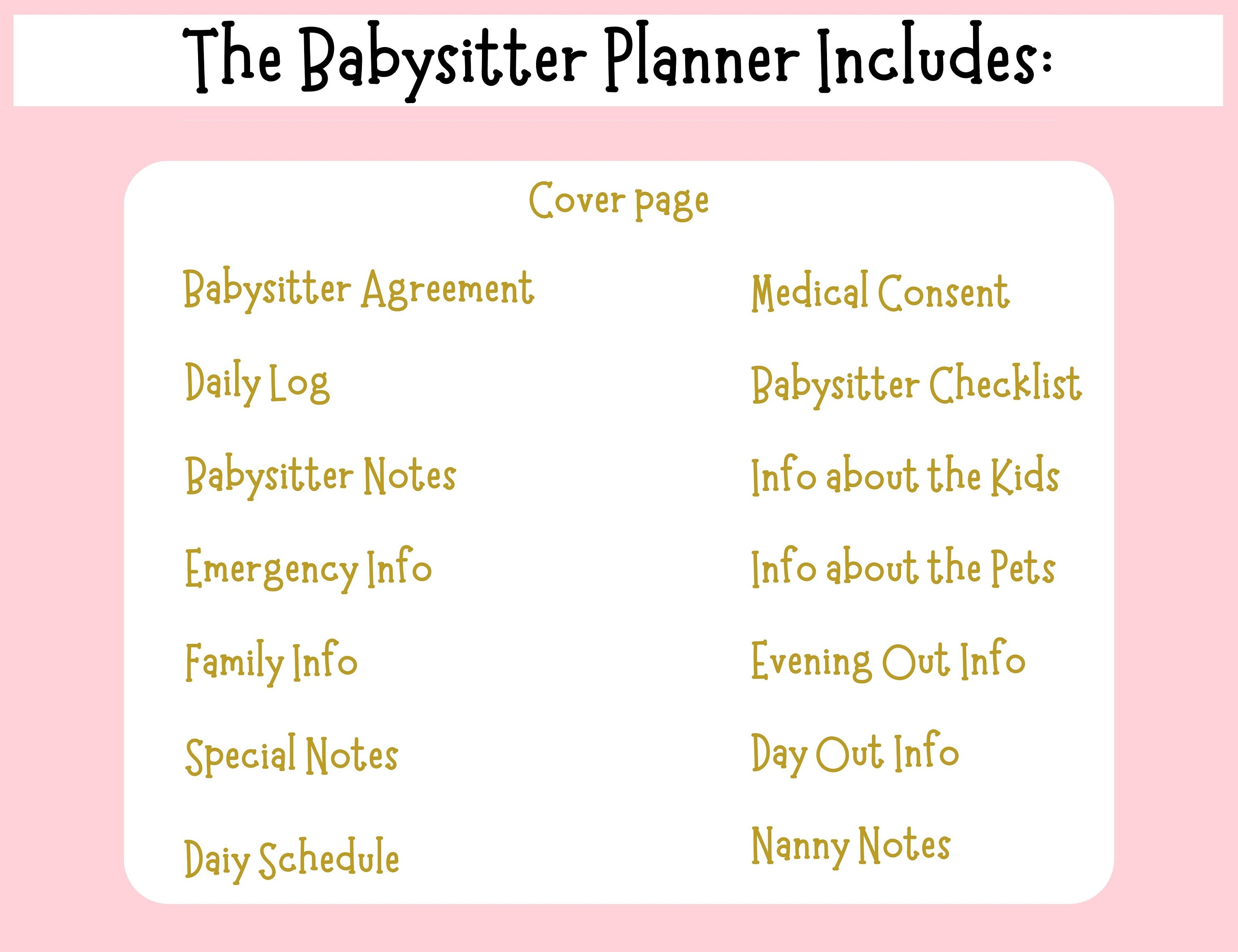 Babysitter Planner Printable Fillable PDF Planner Nanny - Etsy