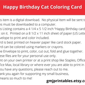 Cat Birthday Coloring Card and Printable Envelope, DIY Happy Birthday ...