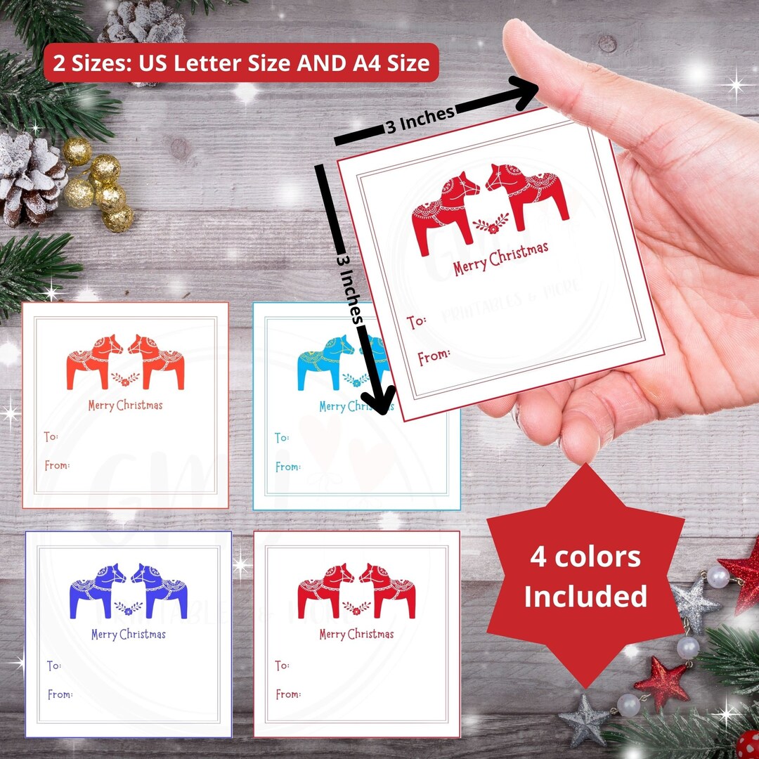 Swedish Christmas Gift Tags Printable Dala Horse Hang Tags - Etsy