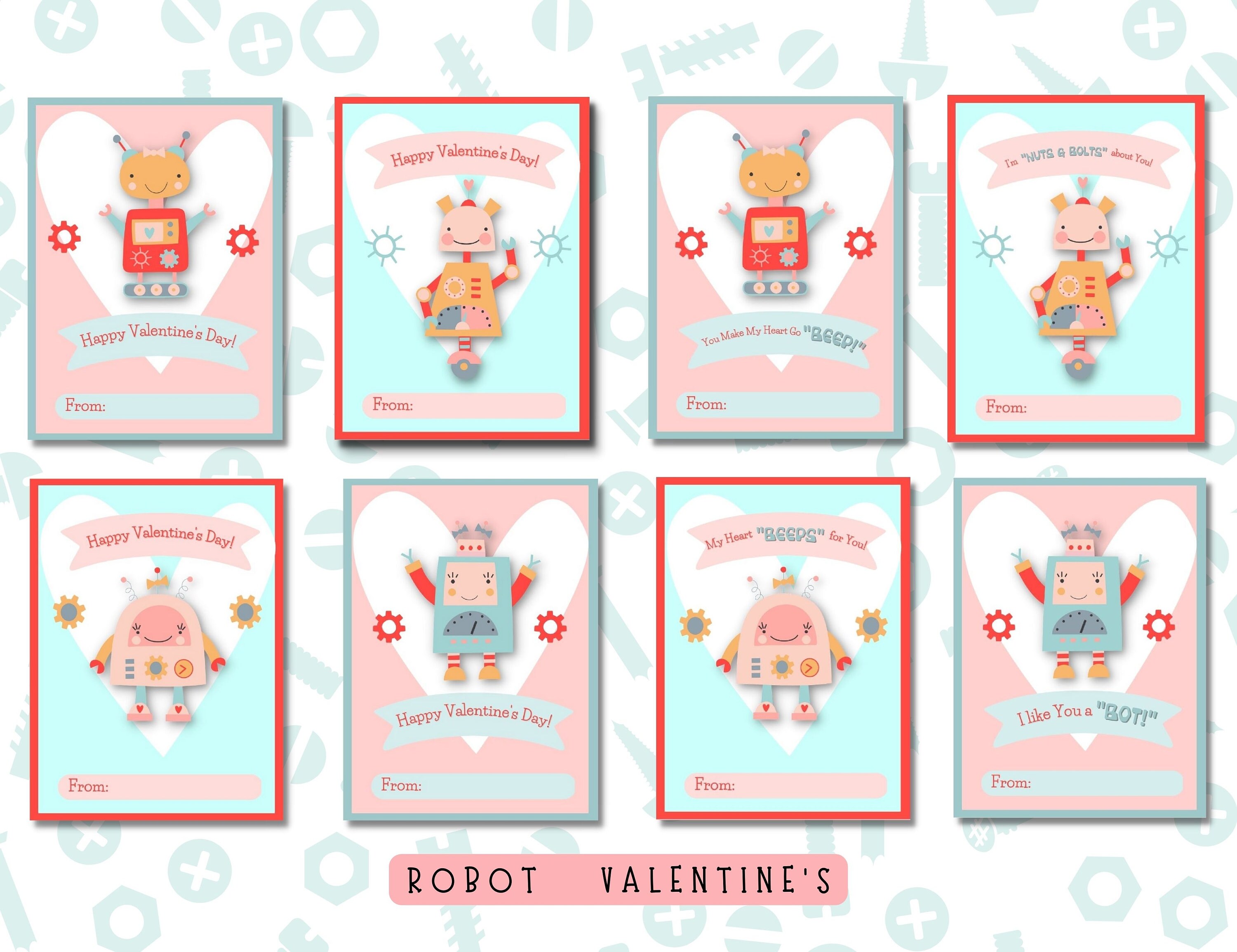 School Robot Valentine Cards for Kids Preschool Valentine - Etsy