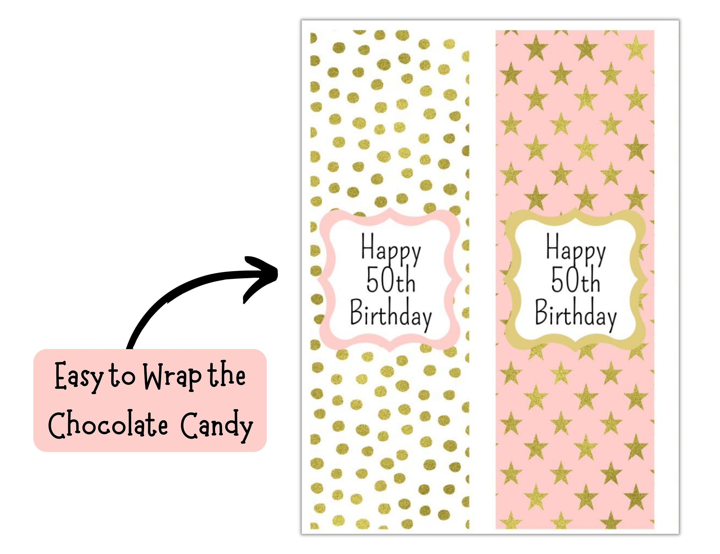 Happy Birthday Candy Wrappers, Pink and Gold DIY Candy Labels ...
