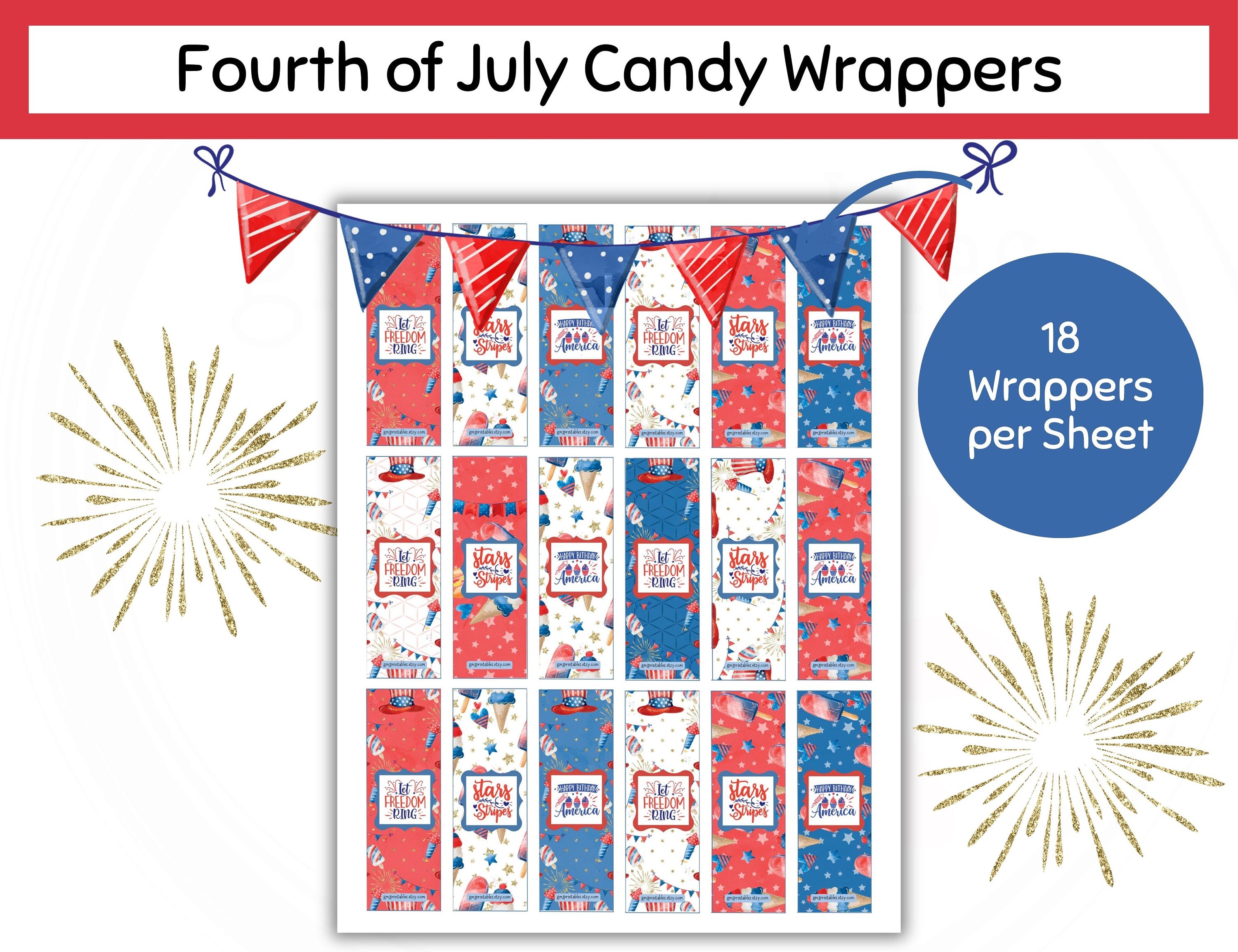 Fourth of July Candy Bar Wrapper, DIY Candy Bar Labels, Printable ...