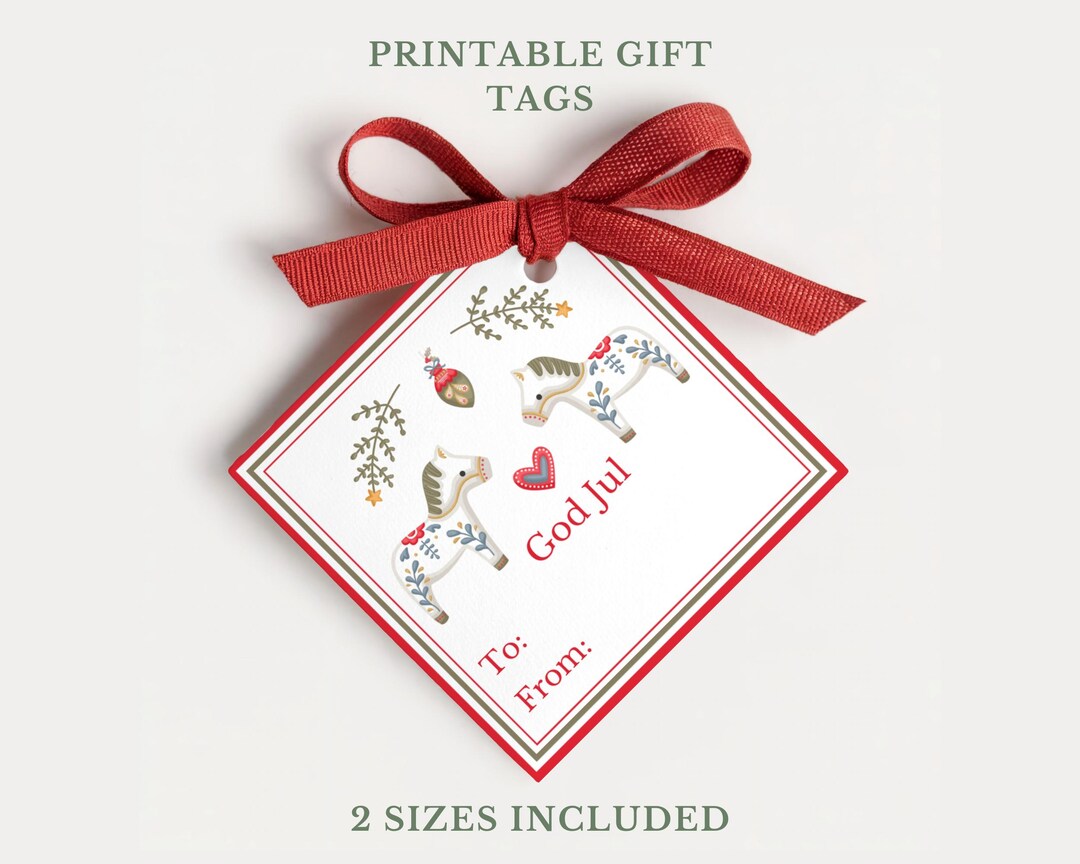 God Jul Printable Gift Tags, Scandinavian Christmas, Swedish Holiday ...