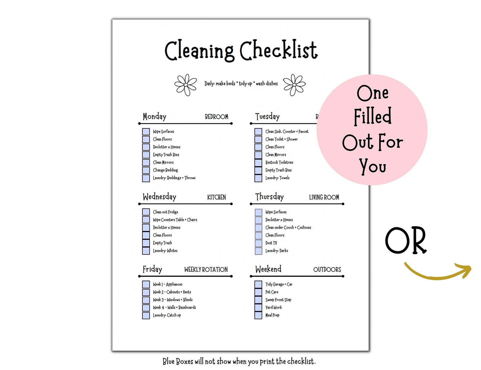 Simple Cleaning Checklist, Weekly House Chores, House Chore List ...