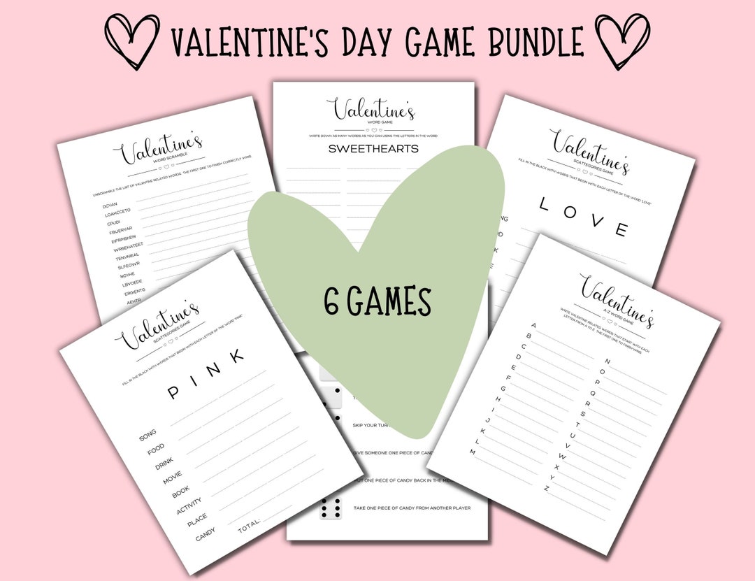 Valentines Day Game Bundle, Printable Family Games, Valentine Games for ...
