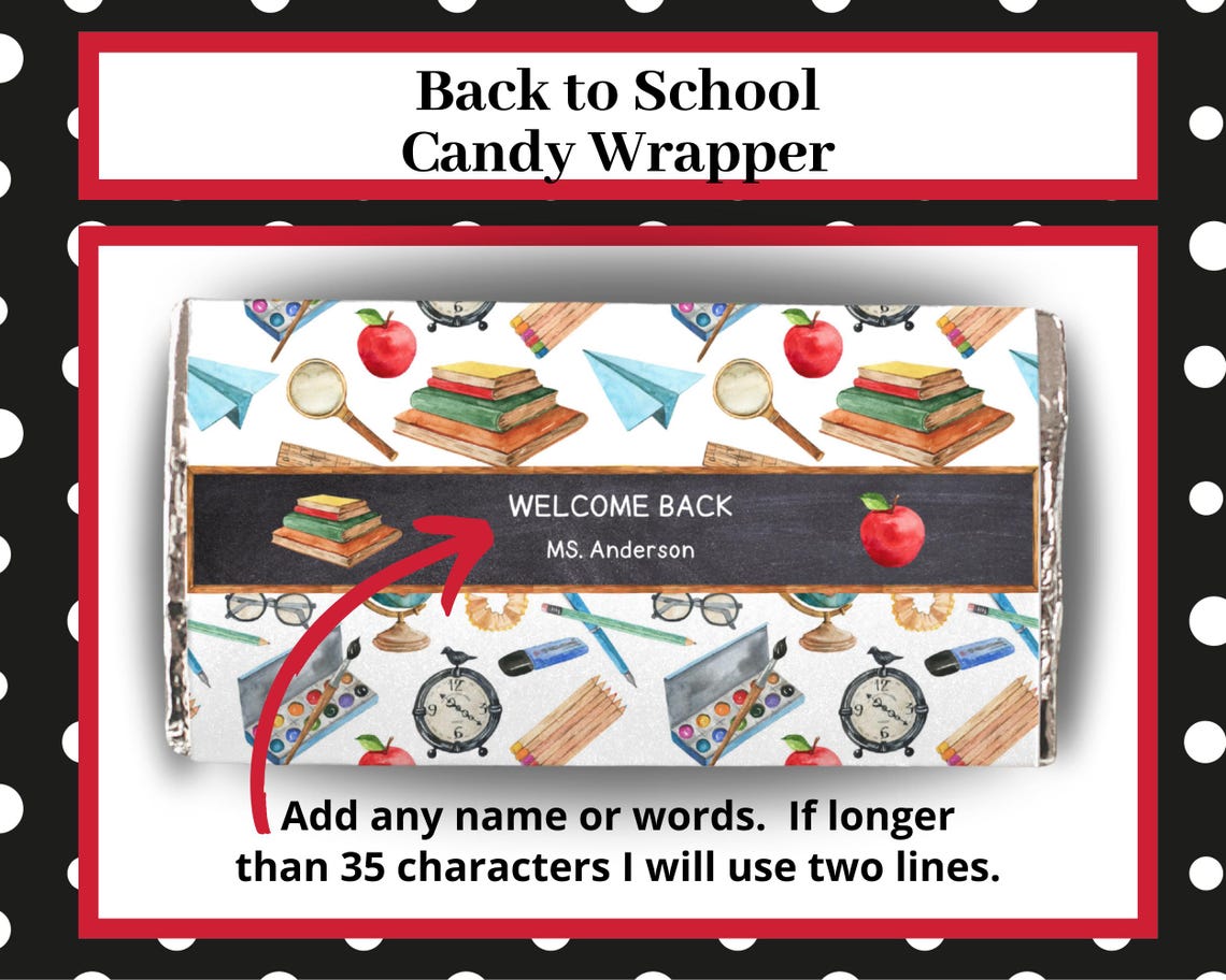 Personalized Candy Wrapper, Back to School Candy Bar Label, Printable ...