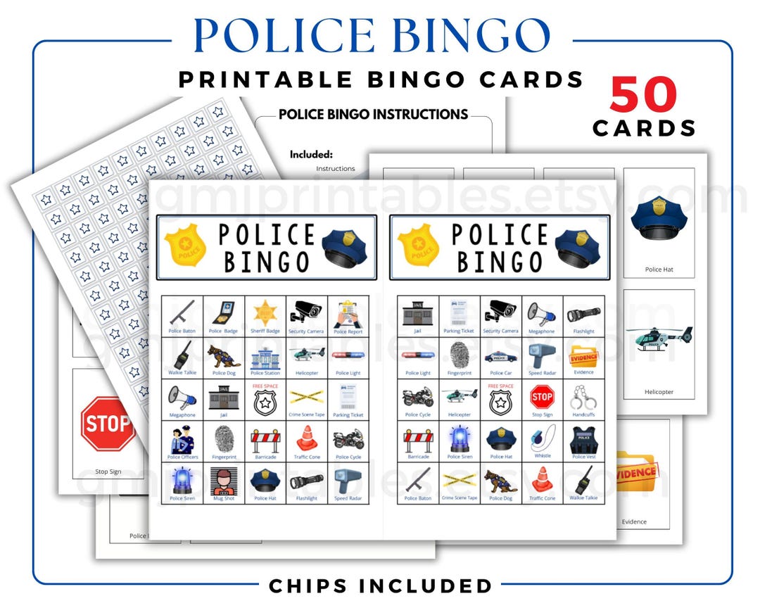 Printable Police Bingo Cards - Ideal for Birthday Parties, Seniors ...