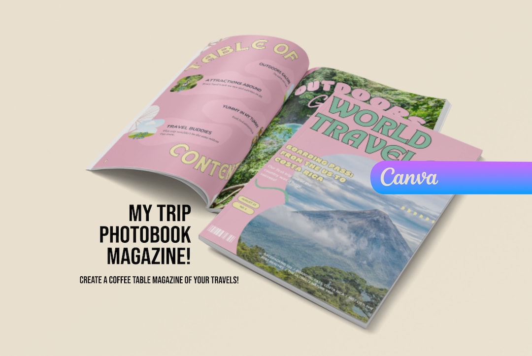 Travel Photo Magazine Template, Canva Digital Download, Trip Magazine ...
