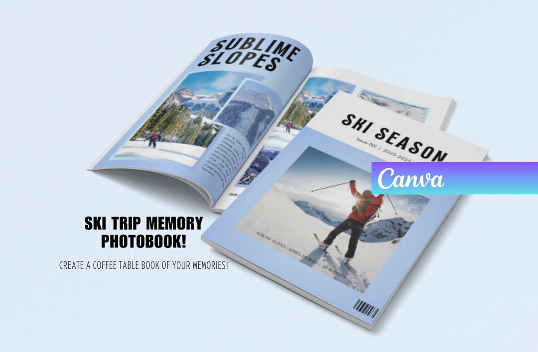 Ski Trip Photo Magazine Template, Canva Digital Download, Trip Magazine ...
