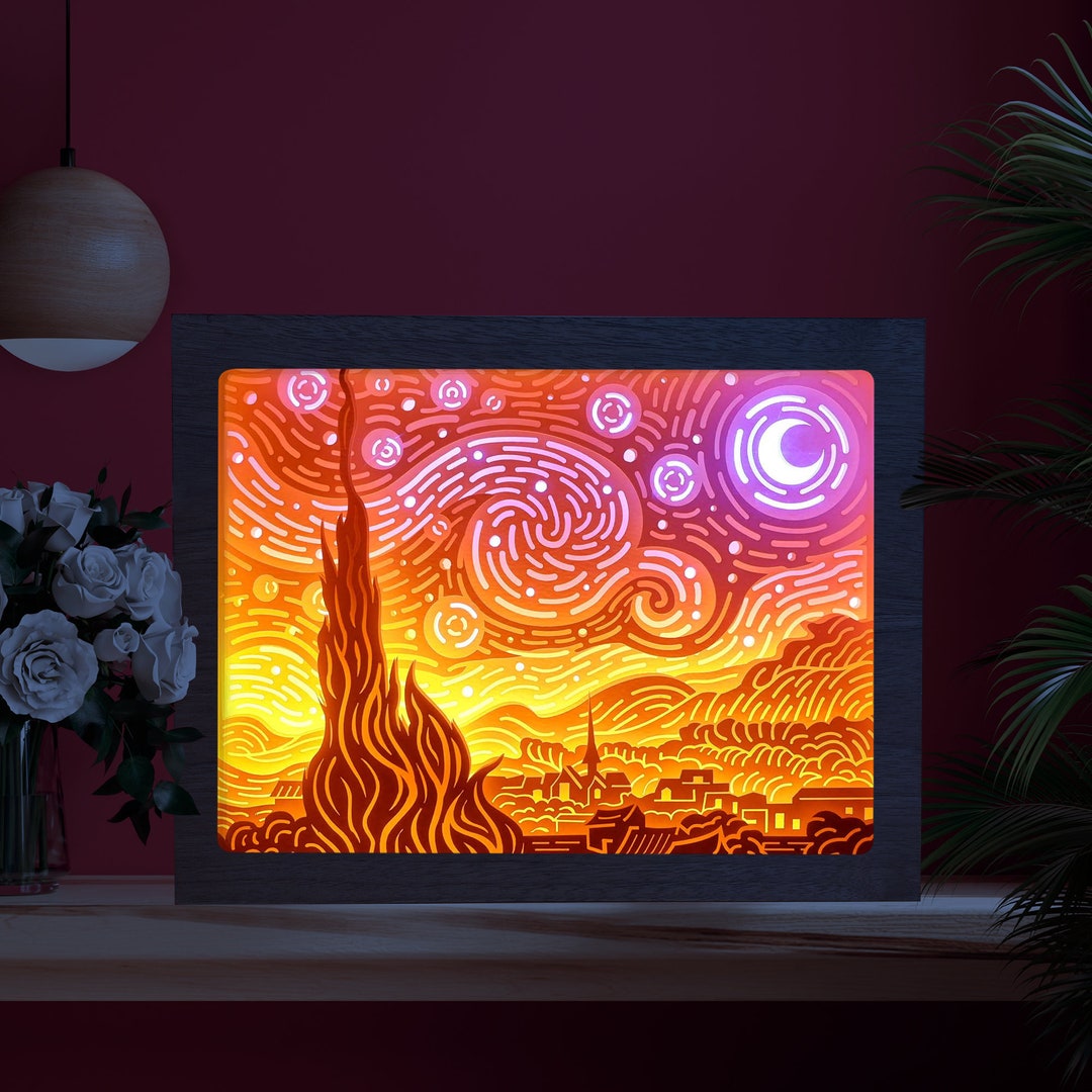 Starry Night Shadow Box SVG Cricut File Paper Cut Light Box - Etsy