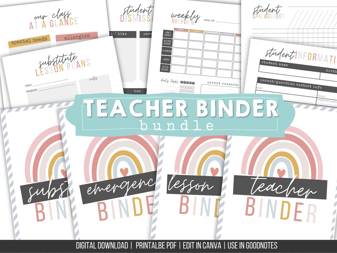 Teacher Binder Bundle Emergency Sub Plan Binder Lesson Plan Printable ...
