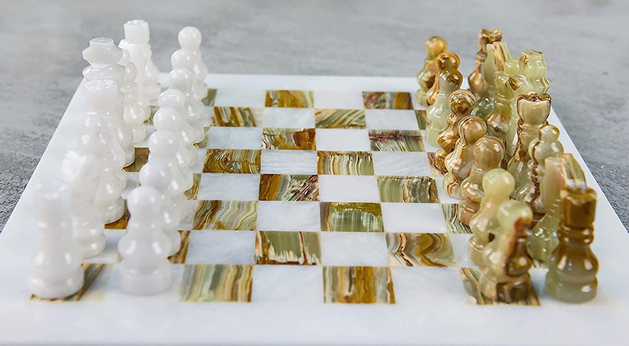 White and Green Onyx 30 CM Full Marble Chess Board Game Set Staunton ...