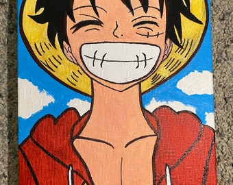 Monkey D. Luffy One Piece Luffy Smiling Handmade Painting - 8x8 Inch ...