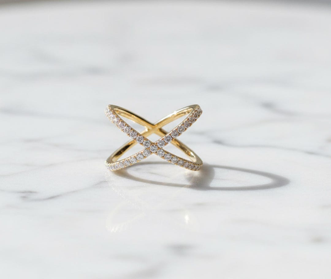 Yellow Gold Cross Over Ring, Women's X Shape Ring, Criss Cross ...