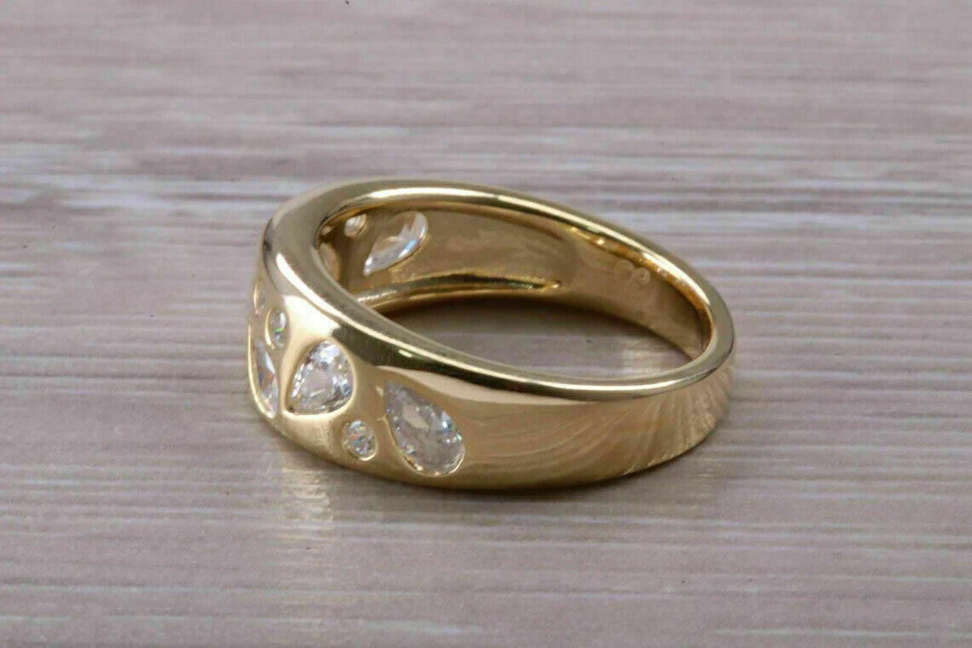 Flush Setting Engagement Ring, Pear & Round Moissanite Diamond Wedding ...