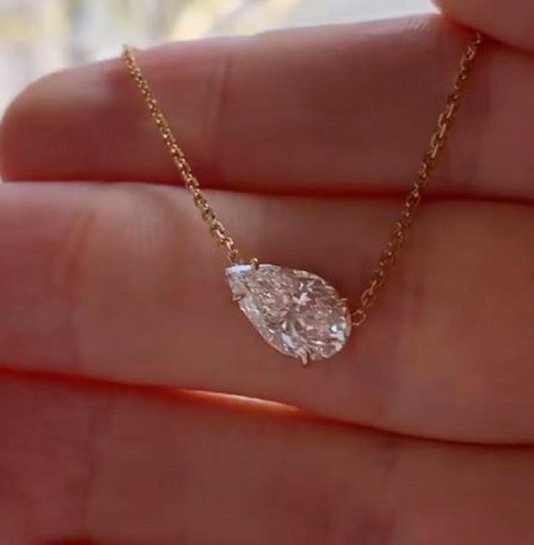 1.8CT Pear Cut Moissanite Diamond Chain Necklace, Classic Solitaire ...