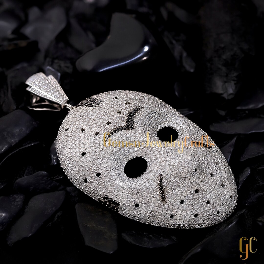 Jason Mask Pendant, Black & White Round Cut CZ Stone Men's Pendant ...