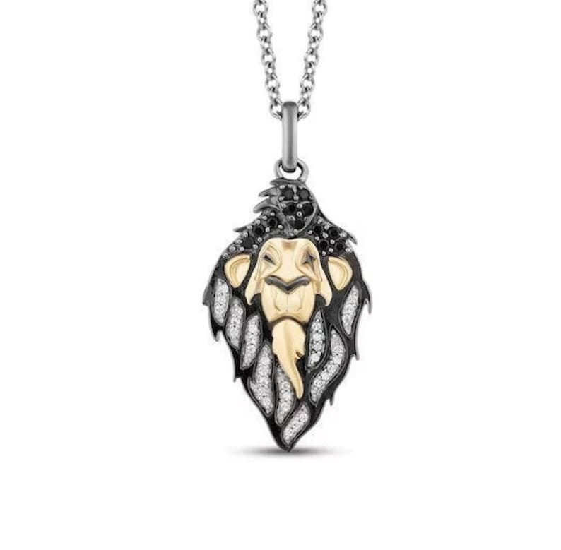 The Lion King “scar” Necklace, White & Black Round Moissanite Diamond ...