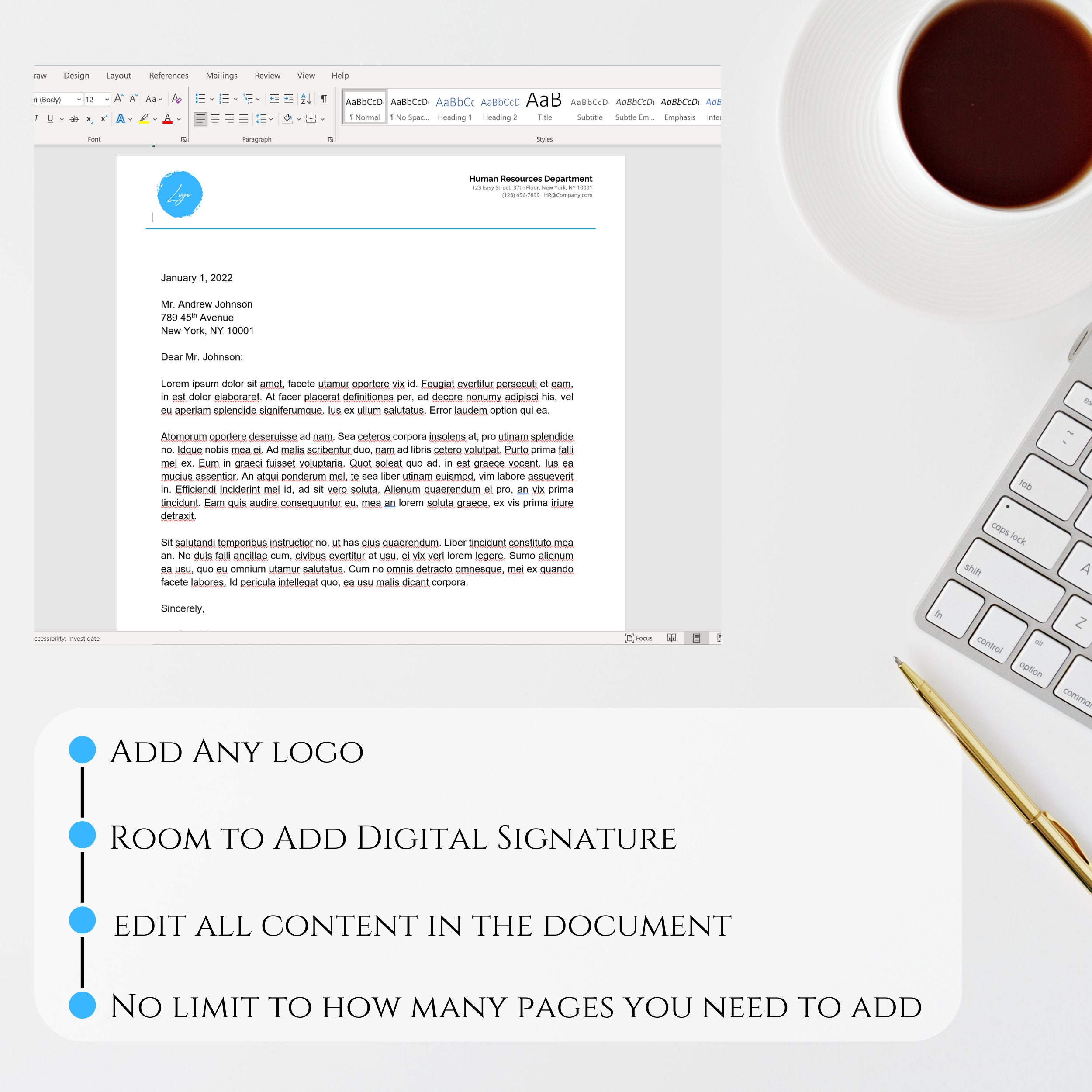 Professional Letter Template - Editable Printable Business Customer ...