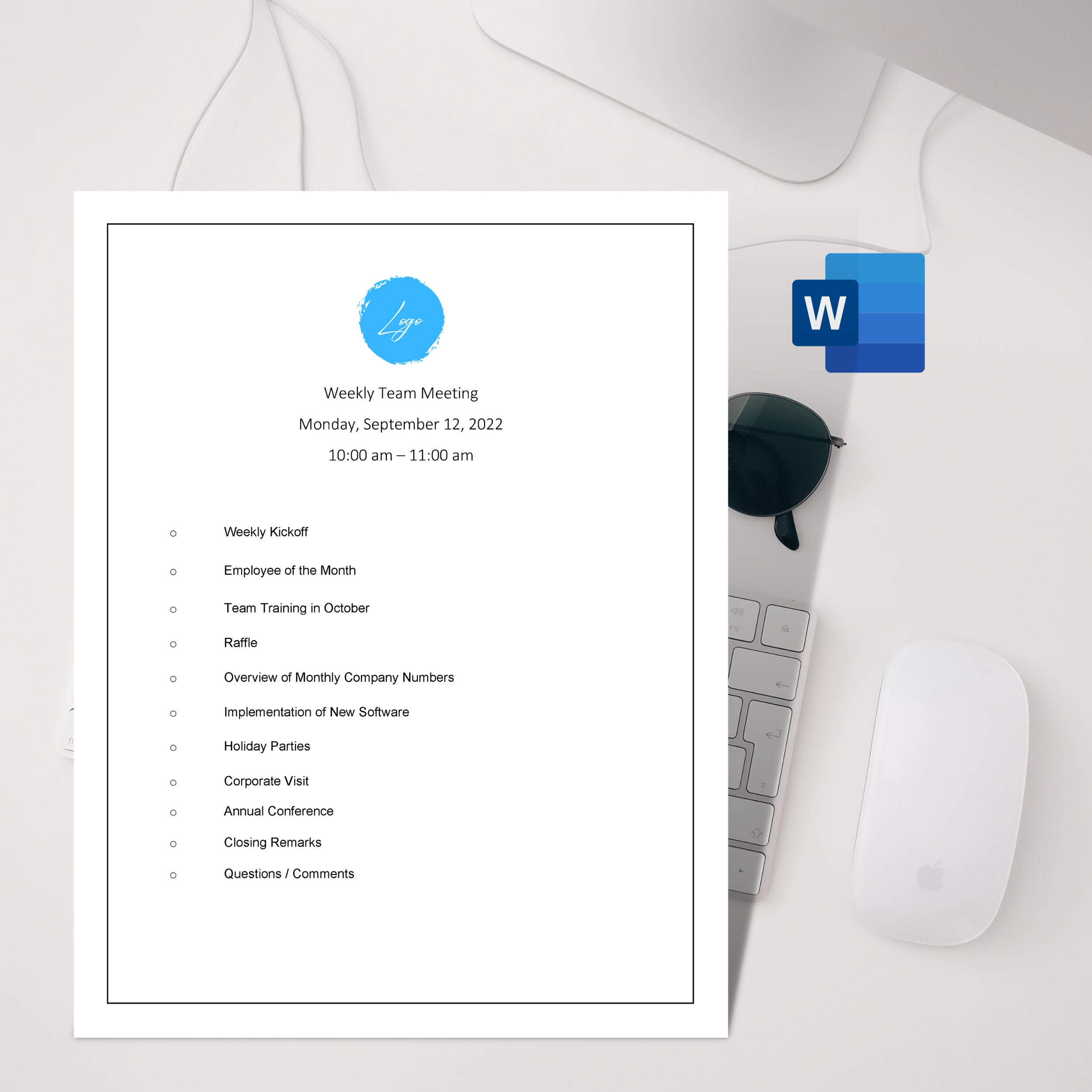 Meeting Agenda Template Editable Printable Business Team Staff Weekly ...