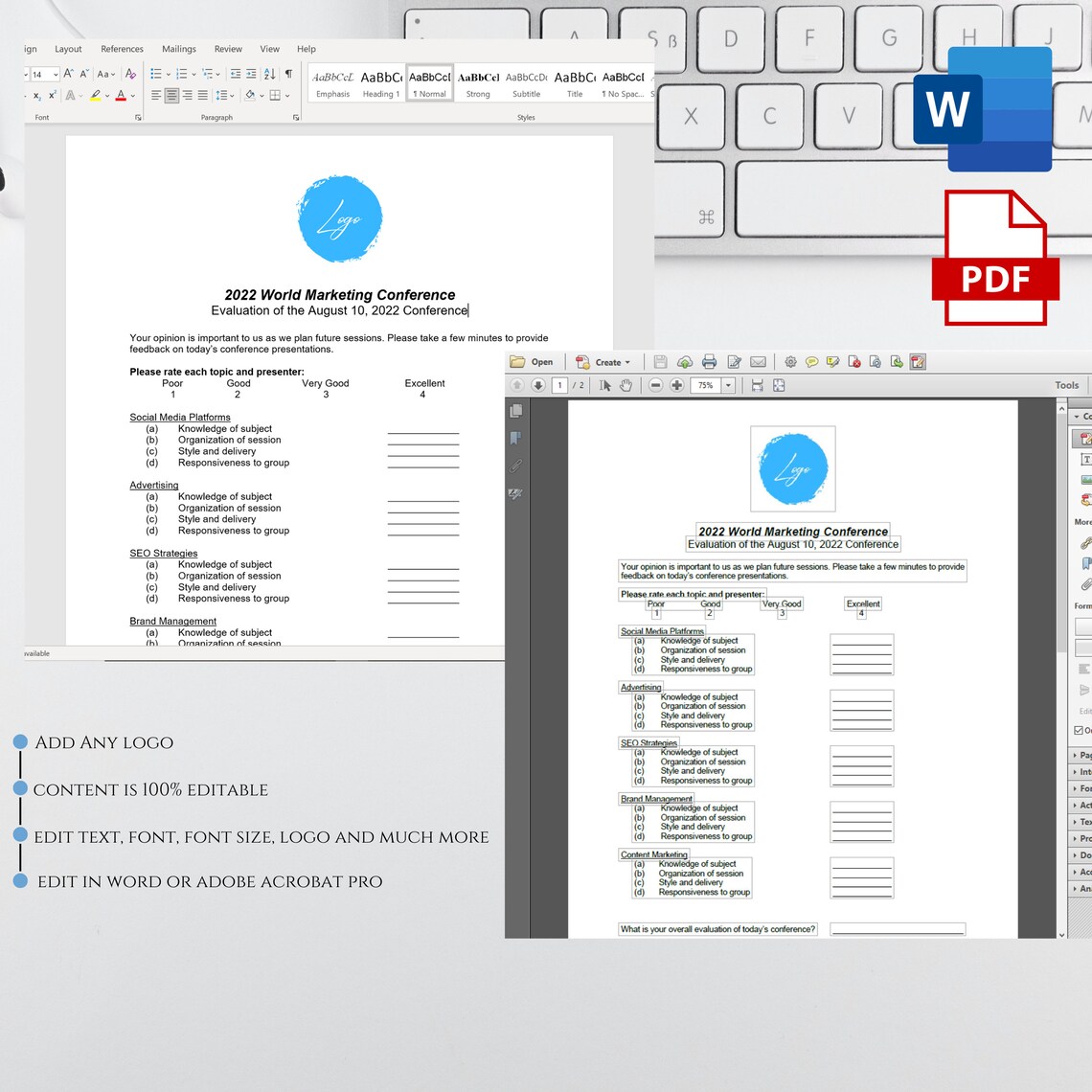Evaluation Form Template - Editable Printable Business Conference ...
