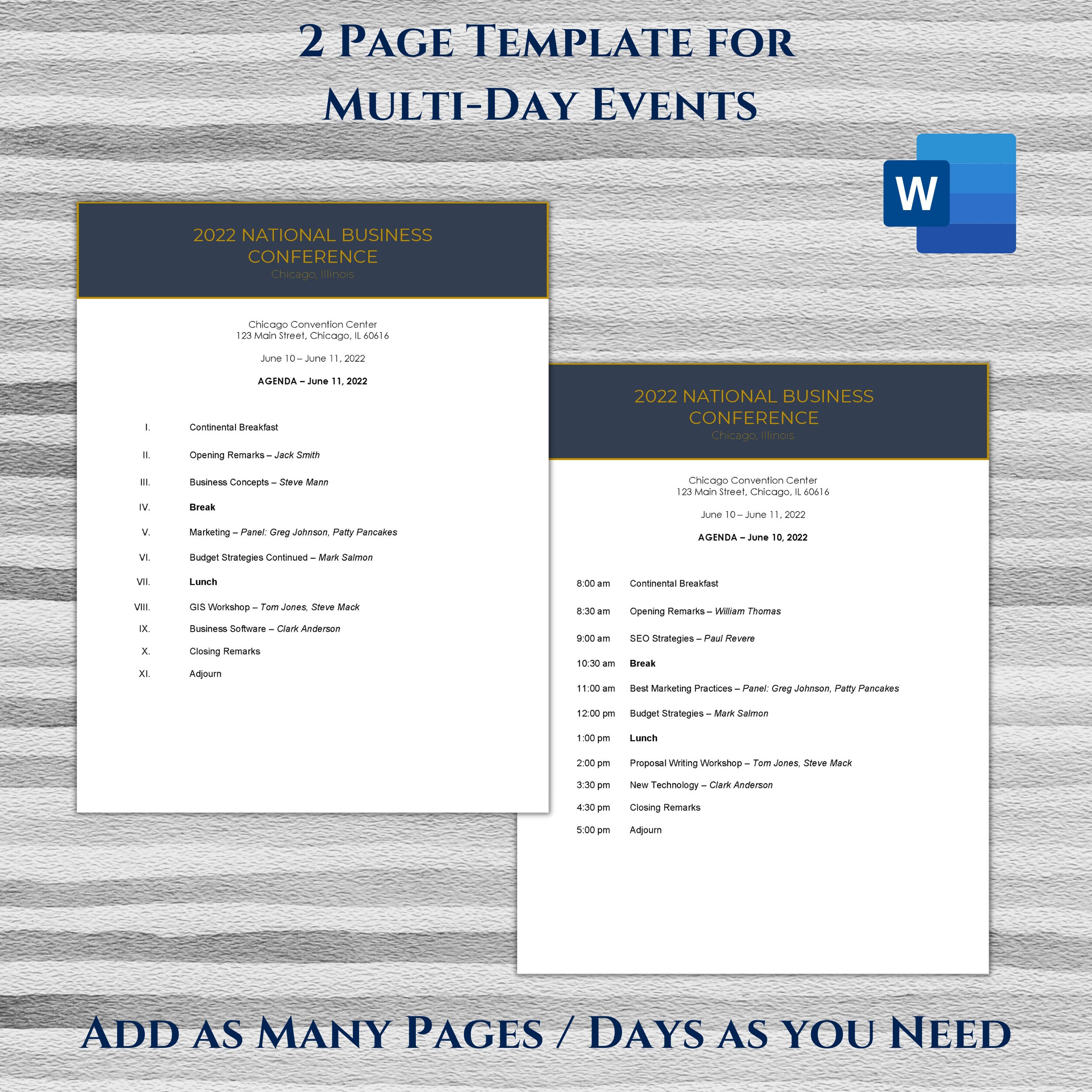 Professional Meeting Agenda Template - Editable Printable Business ...