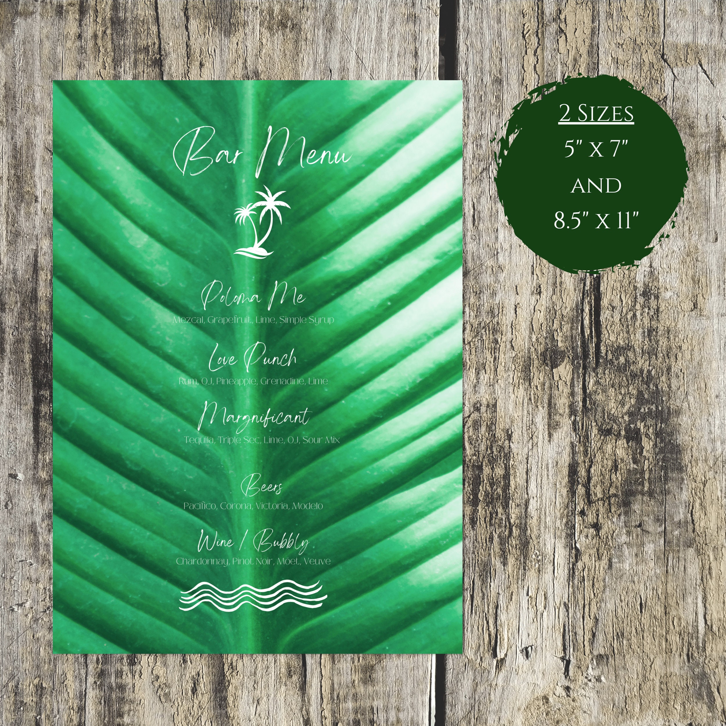 Bar Menu Template Bundle - Tropical Destination Wedding Event Boho ...