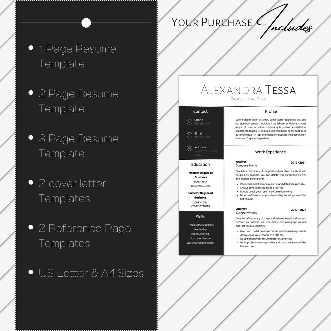 Modern Professional Resume Template Canva Cover Letter - Etsy