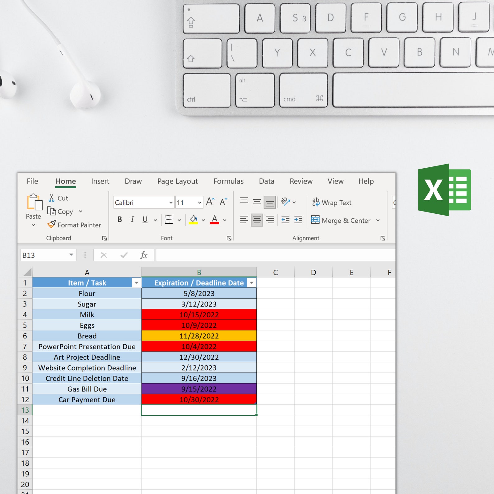 Deadline Tracker Expiration Tracker Spreadsheet - Alerts and Highlights ...