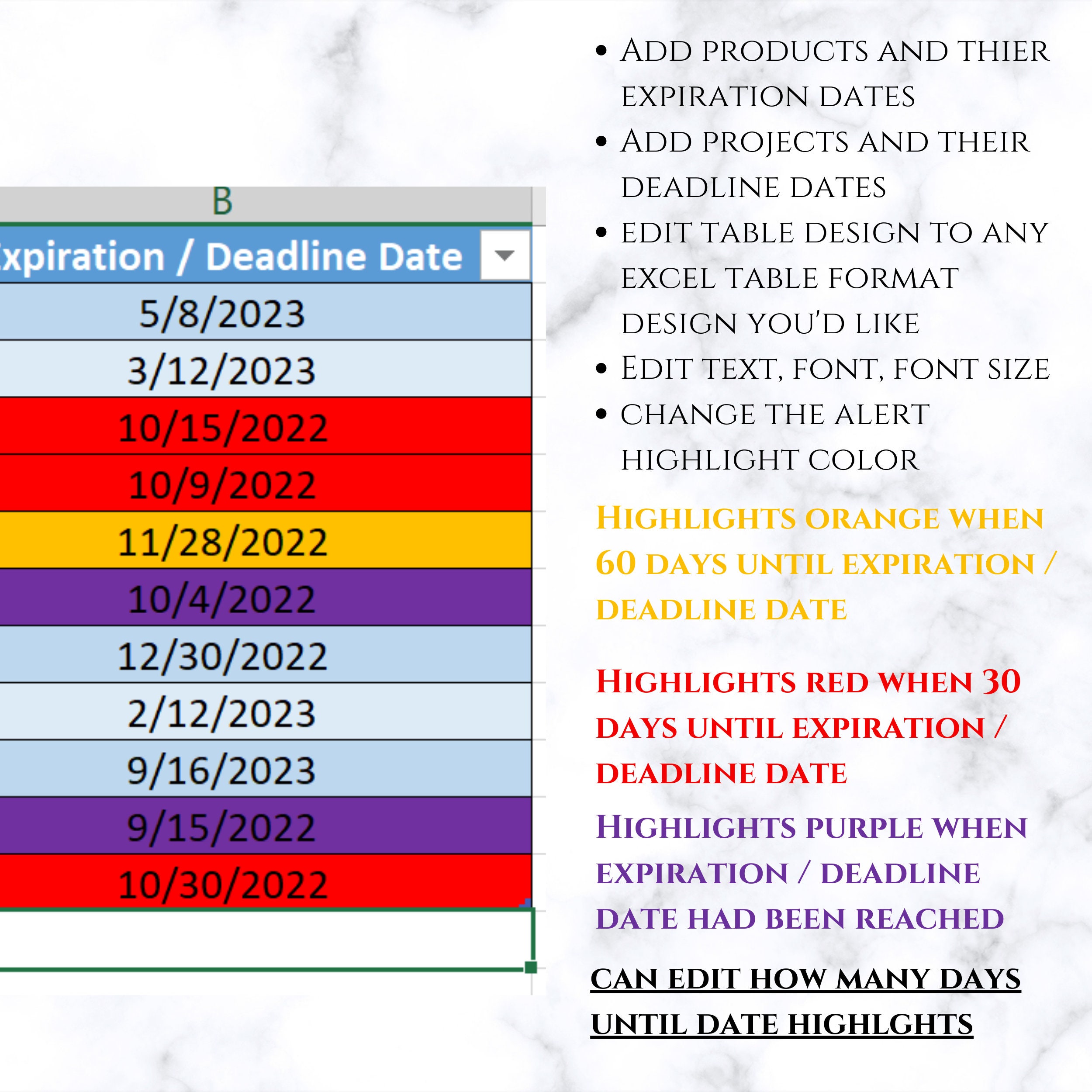 Deadline Tracker Expiration Tracker Spreadsheet - Alerts and Highlights ...