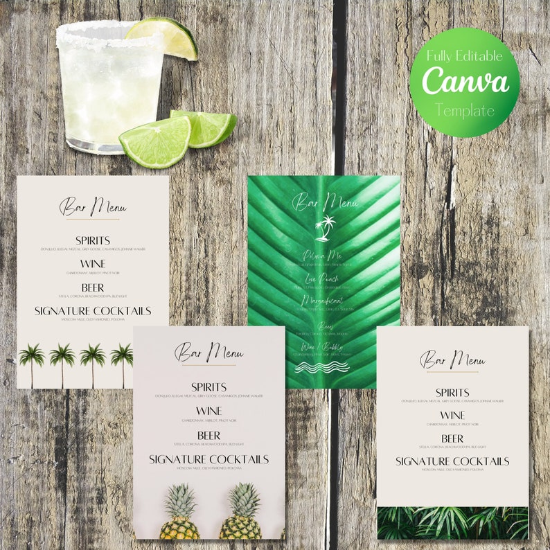 Bar Menu Template Bundle - Tropical Destination Wedding Event Boho ...