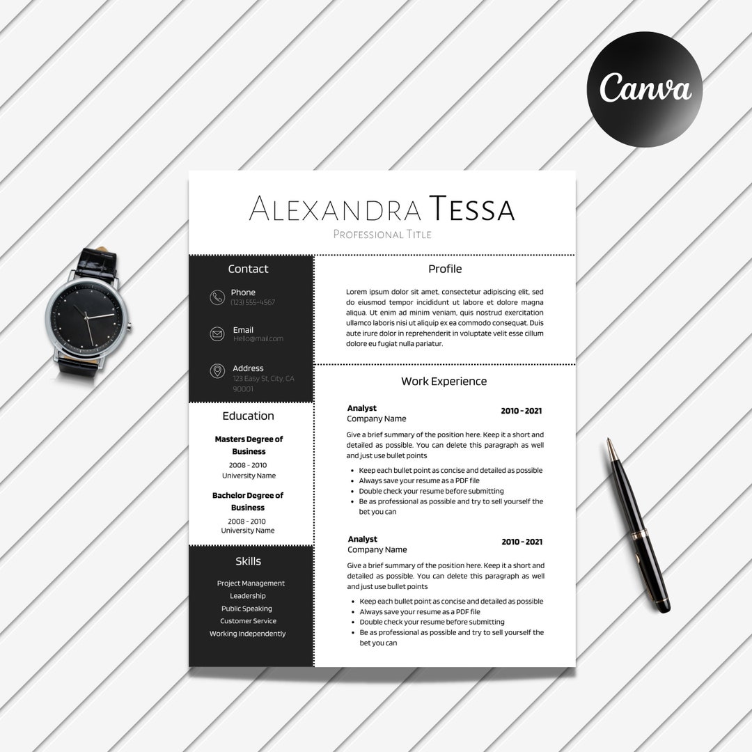 Modern Professional Resume Template Canva, Cover Letter Template ...