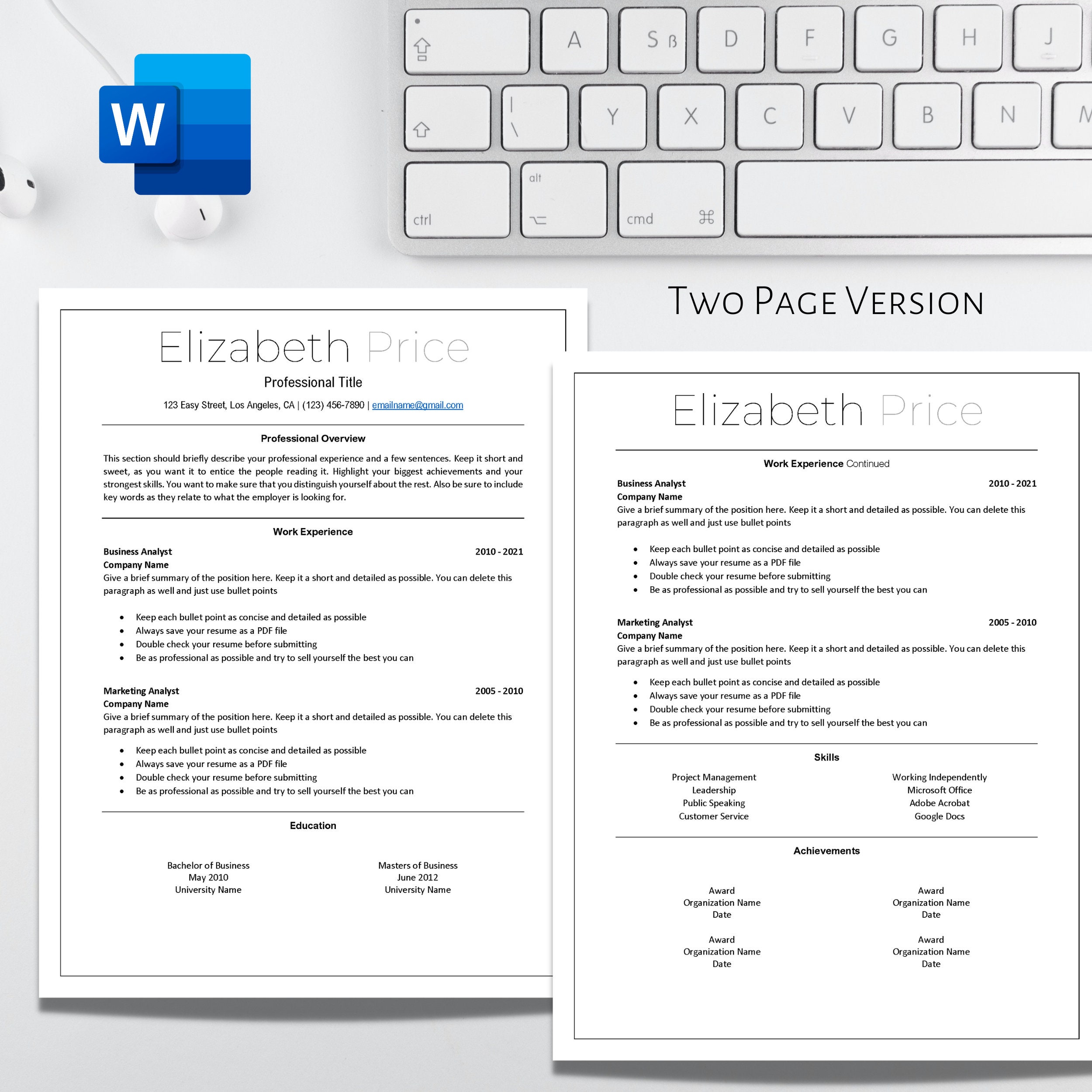 ATS Friendly Resume Template, MS Word, Google Docs, Cover Letter ...