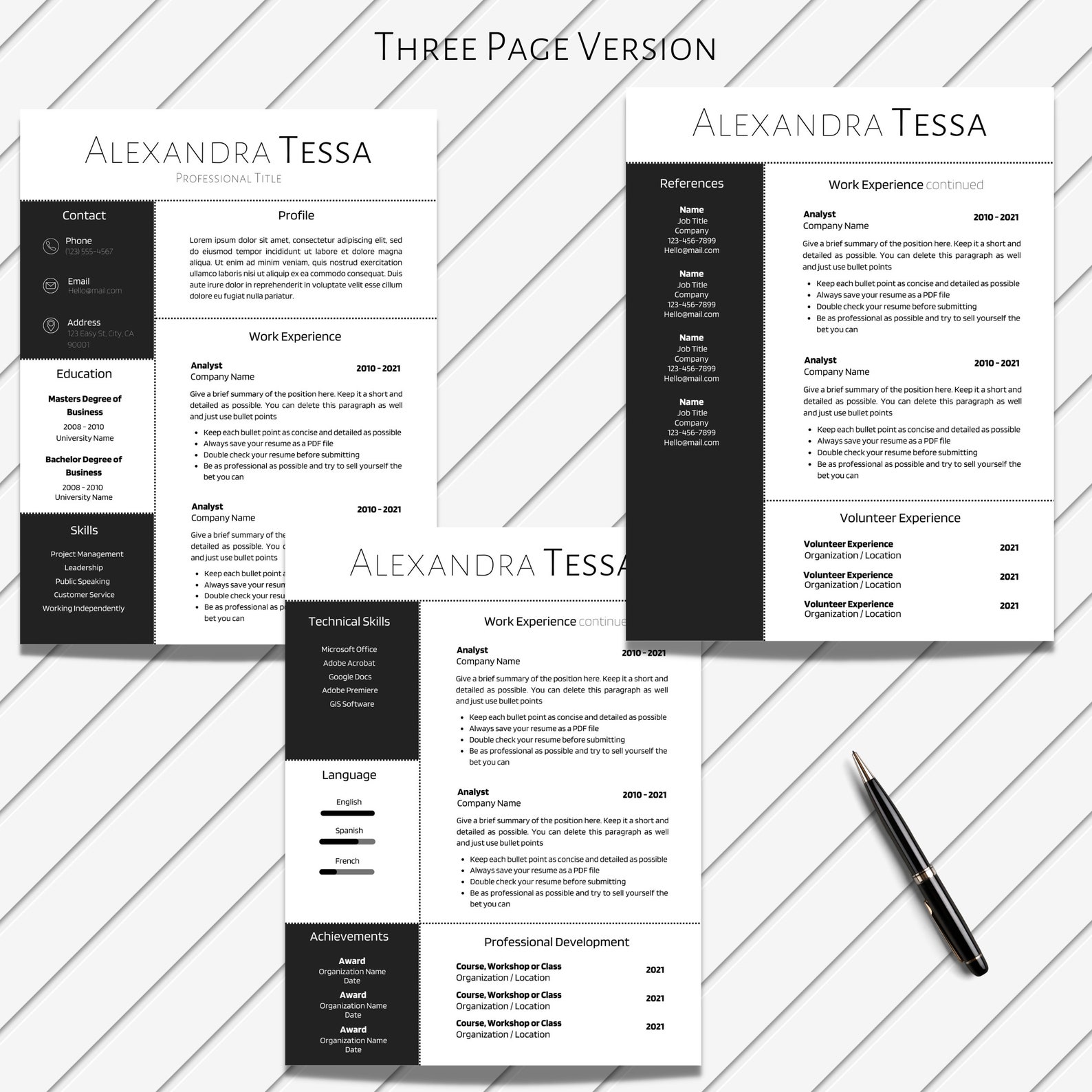 Modern Professional Resume Template Canva Cover Letter - Etsy