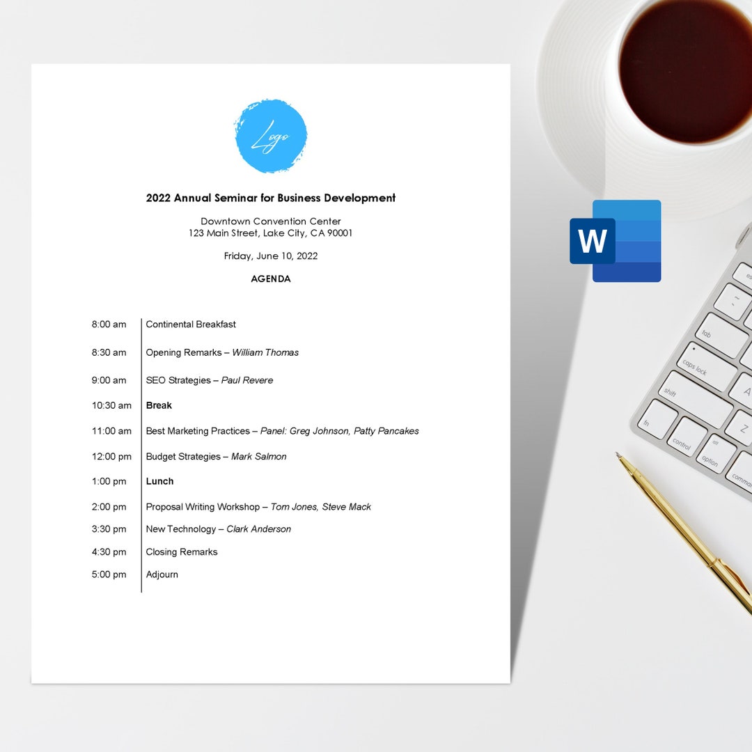 Meeting Agenda Template - Editable Printable Business Conference ...