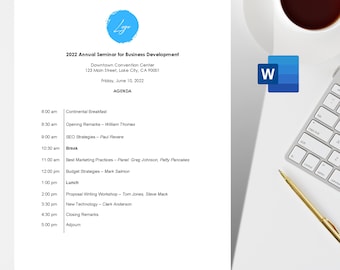 Professional Meeting Agenda Template - Editable Printable Business ...