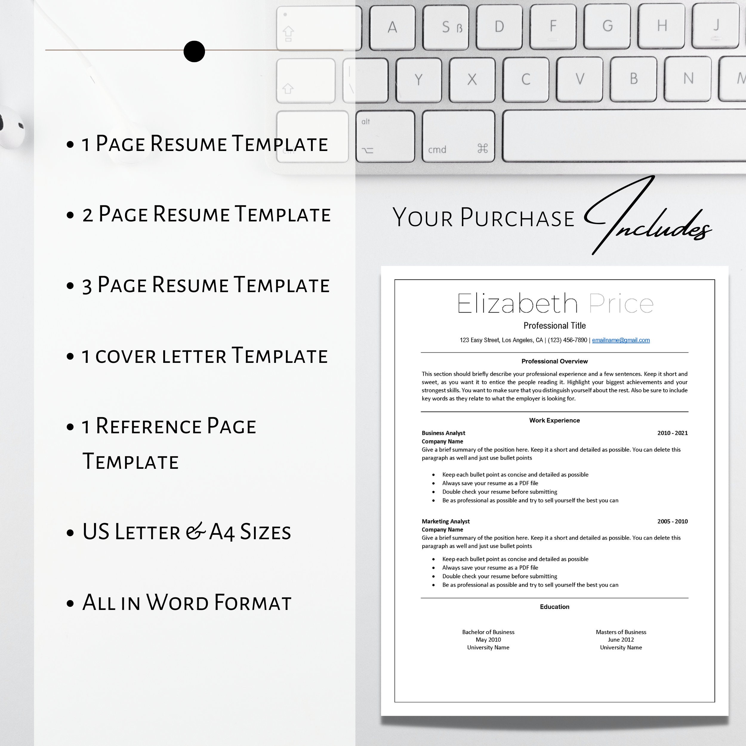 ATS Friendly Resume Template, MS Word, Google Docs, Cover Letter ...