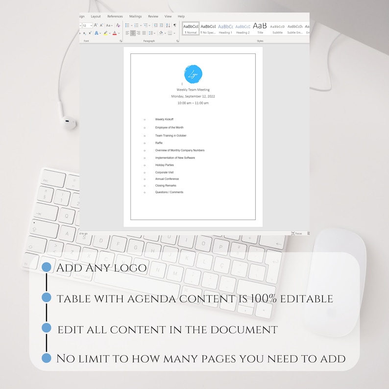 Meeting Agenda Template Editable Printable Business Team Staff Weekly