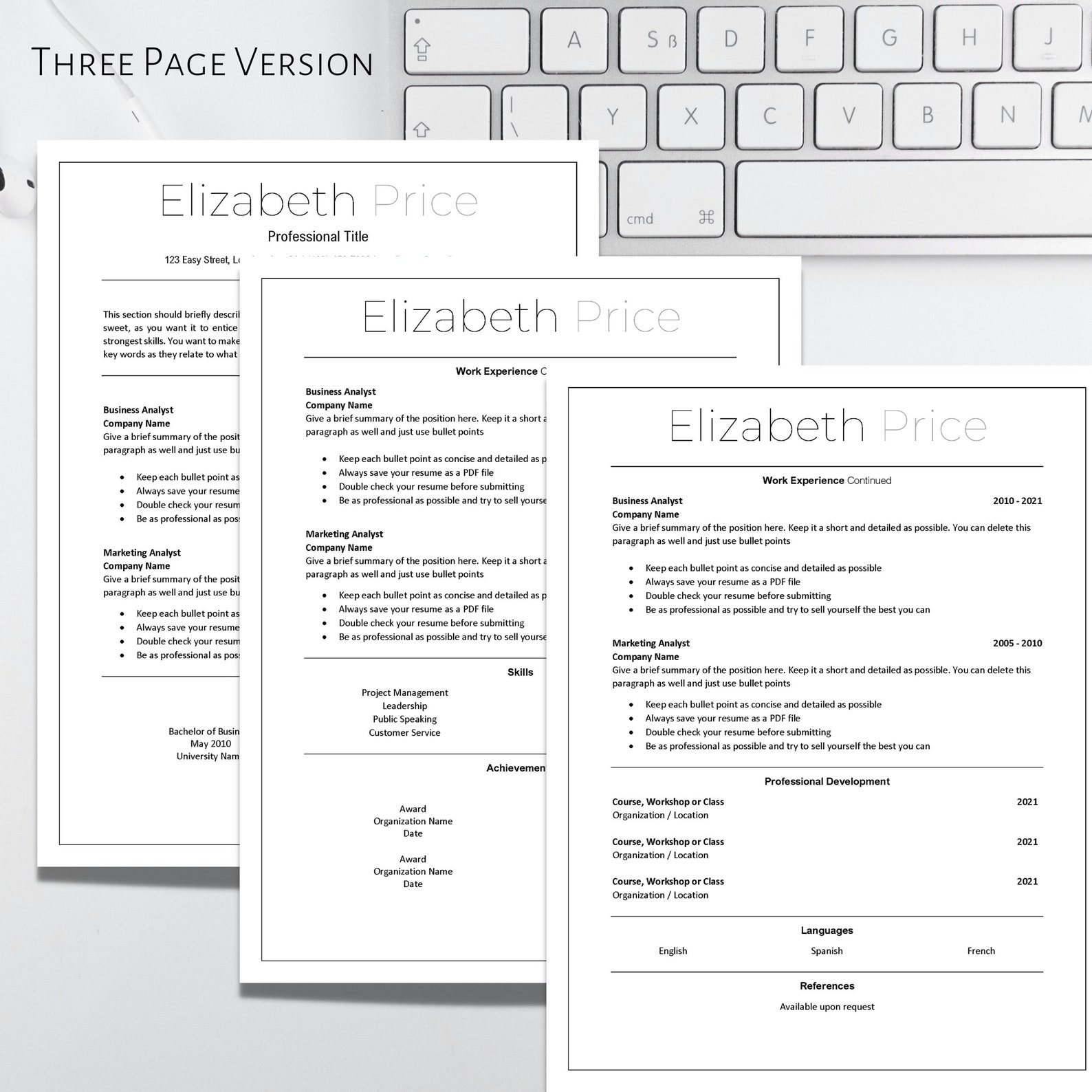 ATS Friendly Resume Template MS Word Google Docs Cover - Etsy