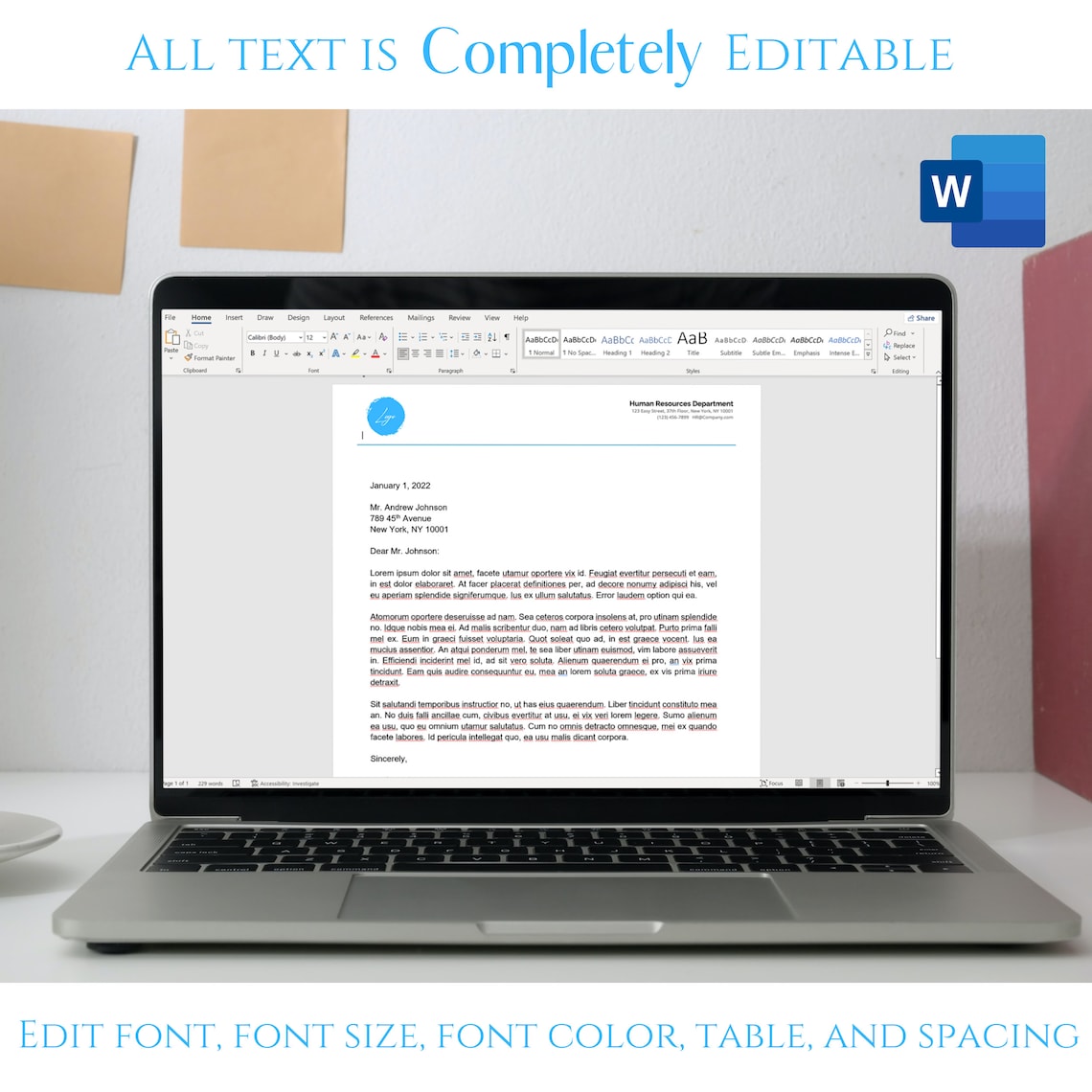 Professional Letter Template - Editable Printable Business Customer ...