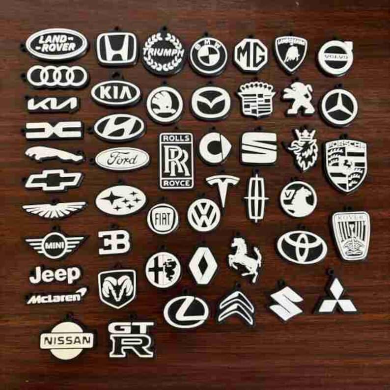 Car Logo Keychain Black & White - Car Keyring, Personalized Auto Gift ...